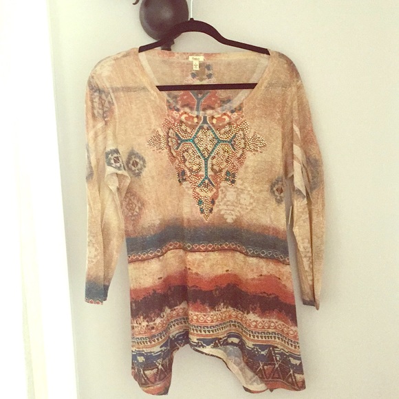 Reba | Tops | Reba Long Sleeve Sheer Top With Tan Cami | Poshmark